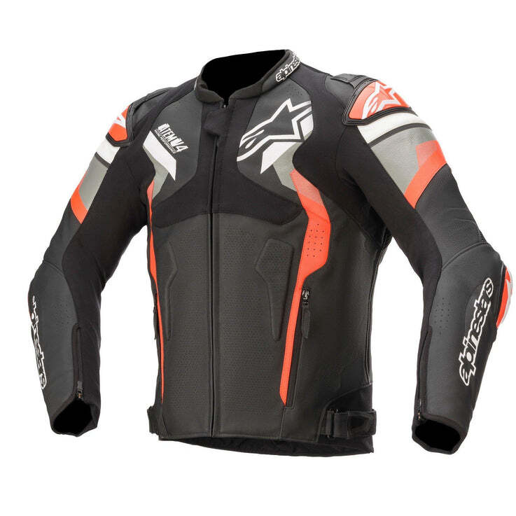 ALPINESTARS ATEM V4 LEATHER JACKET BLACK GRAY FLURO RED
